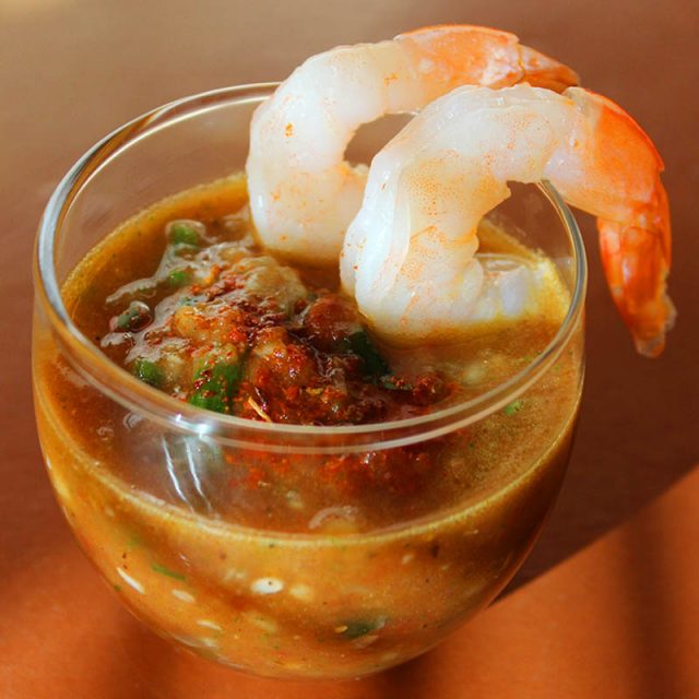 Green Chile Gazpacho Shots with Shrimp - Southwest Discovered